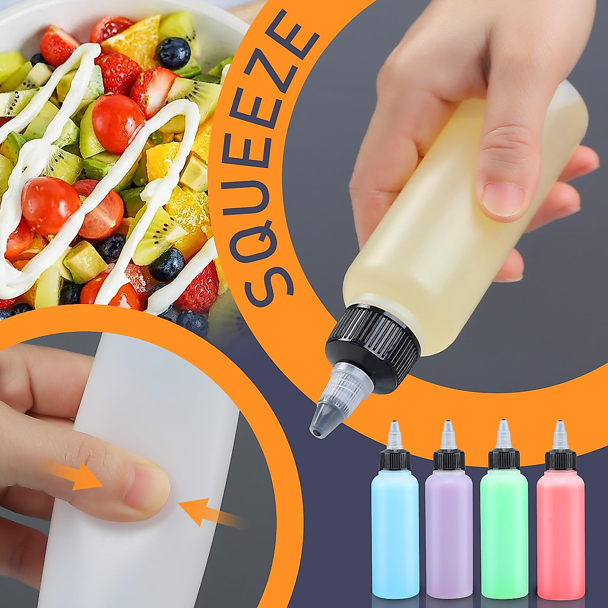 Yephets 32 Pack Semi-Transparent Boston Dispensing Bottles Empty Round LDPE Plastic Squeeze Dropper Bottles Squeeze Bottles with Twist Top Cap for Liquids Oils Art Crafts Kitchen Household (4 oz)