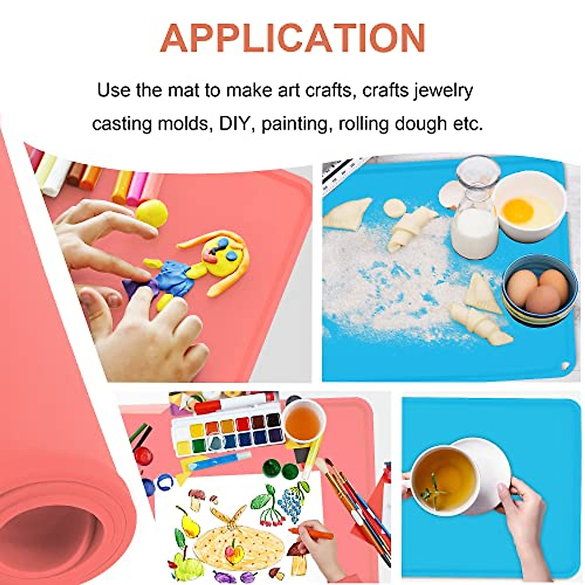 Silicone Placemats for Baby & Kids, Stain Resistant Non-Slip Toddler Food Mats Eating Table Mat with 2 Packs,Blue/Orange