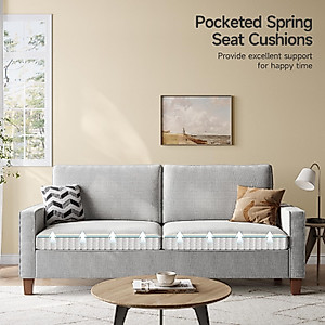 ONBRILL 70" Grey Couch, Small Loveseat Sofa, Linen Fabric Love Seat with Pocket Springs Seat Cushion, Square Armrest, 2 Seats Modern Sofas for Small Spaces, Living Room, Bedroom, Apartment, Office