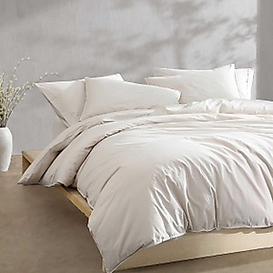 Calvin Klein - Queen Duvet Cover Set, Washed Cotton Percale Bedding, Luxuriously Soft Home Decor (Washed Percale Light Beige, Queen)
