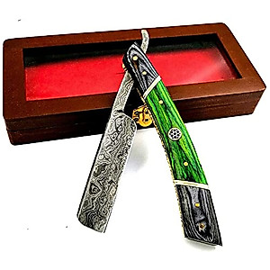 Sharpend Damascus Steel hand made Straight Barber Razor shaving razor folding fixed blade knife Ready Classic Barber Blade Edge, Men Straight Razor, Wooden case, Close Shave, Great Gift