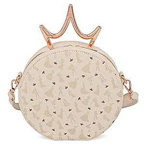 Loungefly Womens Princess Metal Crown Faux Leather Shoulder Handbag Ivory Small