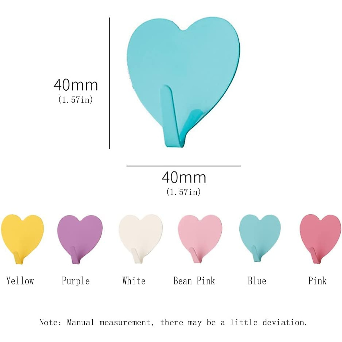 JtmyAota 6 Pack Heart Shaped Decorative Wall Hooks, Stainless Steel Strong Adhesive Wall Hook for Home Kitchen Bathroom Office (Light Pink)