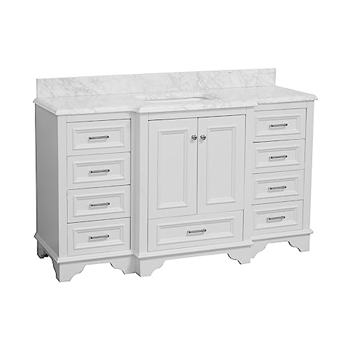 Kitchen Bath Collection Nantucket 60-inch Single Bathroom Vanity (White/Carrara): Includes White Cabinet with Authentic Italian Carrara Marble Countertop and White Ceramic Sink