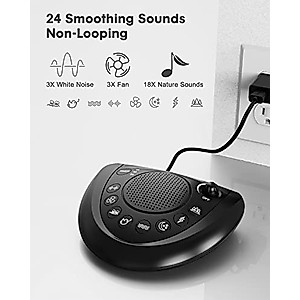 White Noise Machine – Portable Sound Machine Sleep Therapy with 24 Non Looping Natural Soothing Sounds, Memory Function, Auto-Off Timer, 2 USB Charger, Headphone Jack for Adults Baby Kids Travel