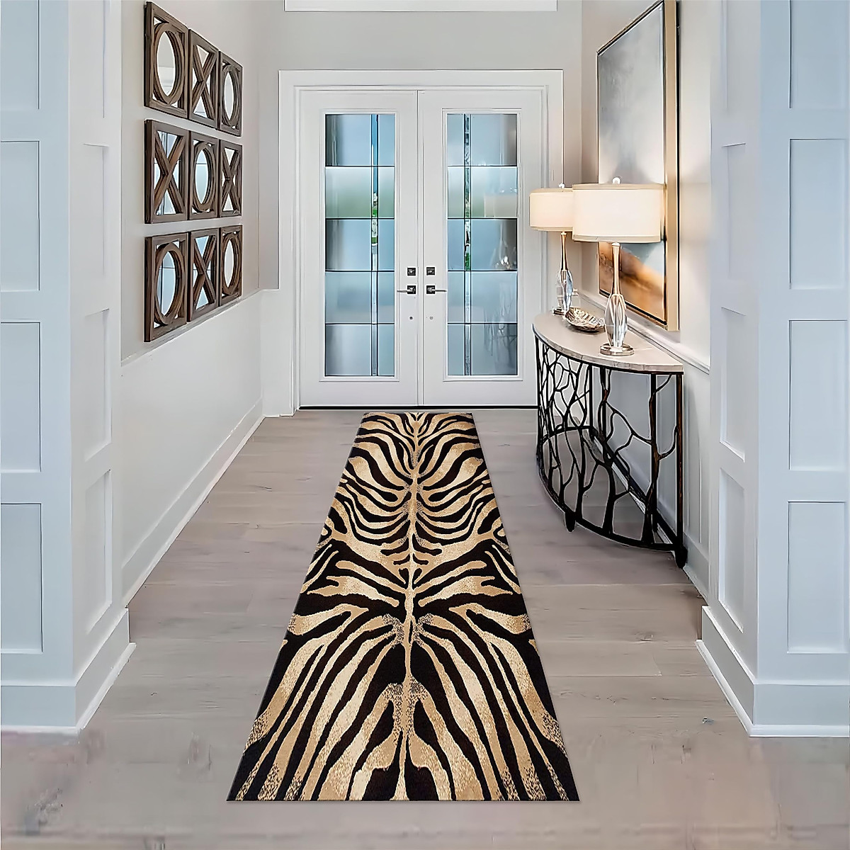 Brown Tiger Print Runway Runner Rug,2x8ft, Animal Skin Print Strip Rugs, Interior Hallway Non-Slip Washable Carpet for Kitchen, Living Room, Bedroom and Laundry Room