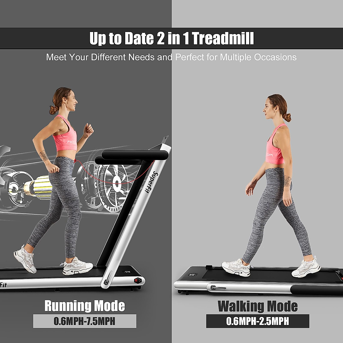 Goplus 2 in 1 Folding Treadmill, 2.25HP Under Desk Electric, Installation-Free, with Bluetooth Speaker, Remote Control and LED Display, Walking Jogging Machine for Home/Office Use (Silver)