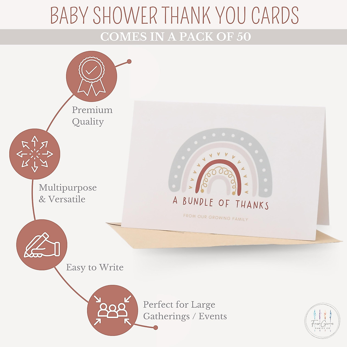 Baby Shower Thank You Cards with Envelopes, 50 Pack, Baby Girl Shower, Baby Boy Shower, Gender Neutral, Baby Shower Thank You Notes, Baby Shower Cards, Baby Thank You Cards for Girl, Baby Thank You