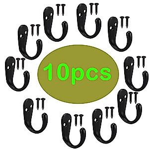 SOEAEODG 10 Pieces Wall Mounted Coat Hook Robe Hook Flat Black Towel Holder for Bathroom, Bathroom Accessories and 22Pieces Screws for Bath Kitchen Garage Single Coat Hanger (Black Color)