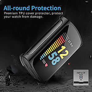NANW 3-Pack Screen Protector Compatible with Fitbit Charge 5 (Not for Charge 4/3), TPU Rugged Bumper Case Cover All-Around Protective Plated Bumper Shell Accessories for Charge 5 Smartwatch