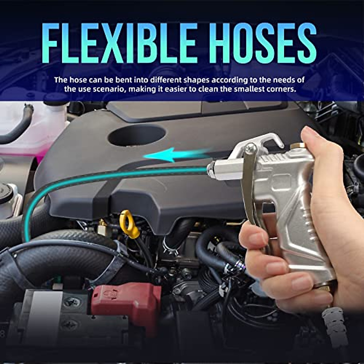 Air Gun for Compressor, Air Blow Gun with Brass Adjustable Air Nozzle, Air Tools, Air Compressor Accessories with Air Nozzle Hose, Industrial Pneumatic Tools (Silver Air Gun + 4 Air Nozzle)