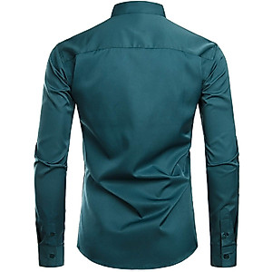 ZEROYAA Mens Hipster Solid Slim Fit Long Sleeve Mandarin Collar Dress Shirts ZLCL08 Teal Large