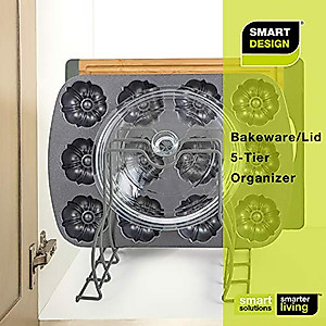 Smart Design Bakeware and Lid Storage Rack with 4 Compartment Dividers - Steel Metal Frame - Rust Resistant Finish - Cooking and Baking Pantry Organization - Kitchen 10 x 8 Inch - Charcoal Gray