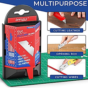 DIYSELF Utility Knife Blades 100 Pack, Box Cutter Blades Refills with Dispenser, Razor Blades Utility Knife Replacement Blades, Utility Blades for Box Cutter, Razor Knife Blades, Box Knife Blades