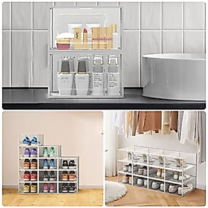 Harmon Wandyer Shoe Organizer Storage Boxes, Fit Size 10, Clear Plastic Stackable Sneaker Containers Bins Shoe Display Case, White, 12 Pack