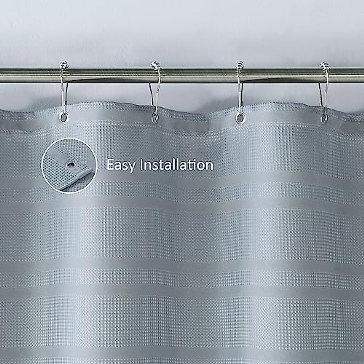 Home Queen Water Repellent Fabric Shower Curtains for Bathroom, Waffle Textured Heavy Duty Thick Cloth Shower Curtain, Hotel Luxury Weighted Polyester Bath Curtain, 70 x 72 Inches, Grey