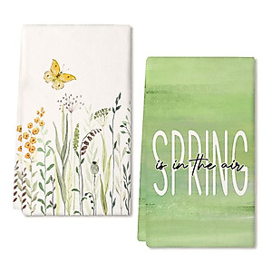 Spring Kitchen Towels for Spring Decor Flower Leaves Dish Towels 18x26 Inch Ultra Absorbent Bar Drying Cloth Spring is in the air Sign Hand Towel for Kitchen Bathroom Party Home Decorations Set of 2