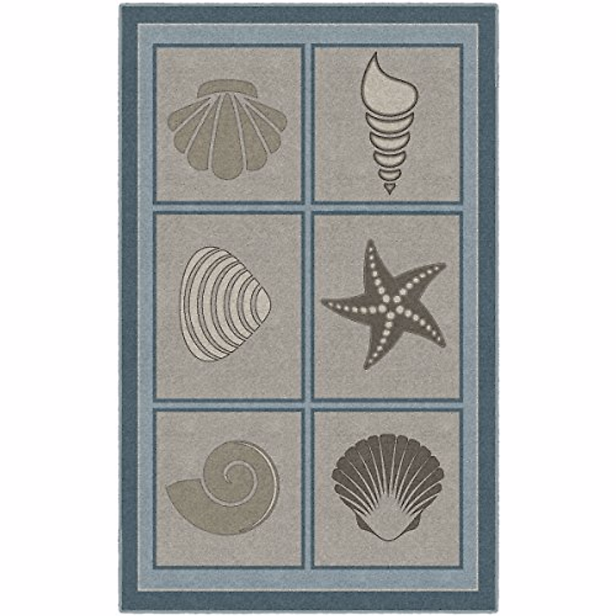 Brumlow Mills Beach and Ocean Area Rug for Living or Bedroom Carpet, Dining or Kitchen Rug, Deck, Patio or Home Decor, 3'4" x 5', Gray/Blue Square Beach Seashells