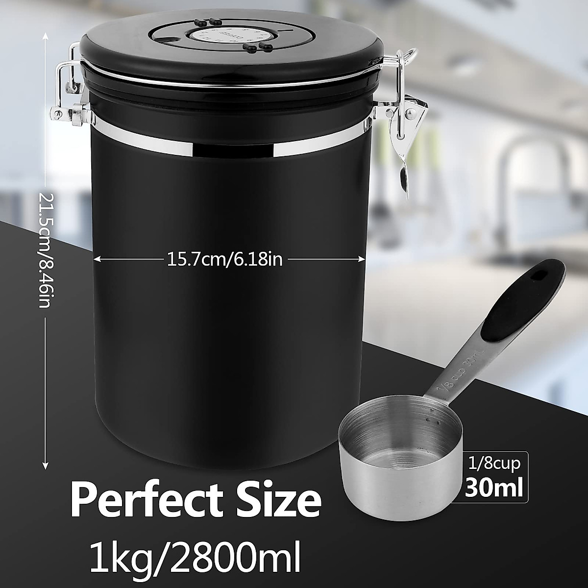 ZWOOS 2 lbs Coffee Canister for Ground Coffee, Coffee Bean Containers, Coffee Storage Airtight Canister with Scoop, Black, 2800 ml