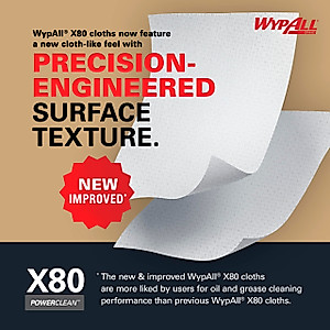 WypAll Power Clean X80 Heavy Duty Cloths (41026), Extended Use Cloths Quarter-fold Format, White, 50 Sheets / Pack; 4 Packs / Case; 200 Folded Sheets / Case