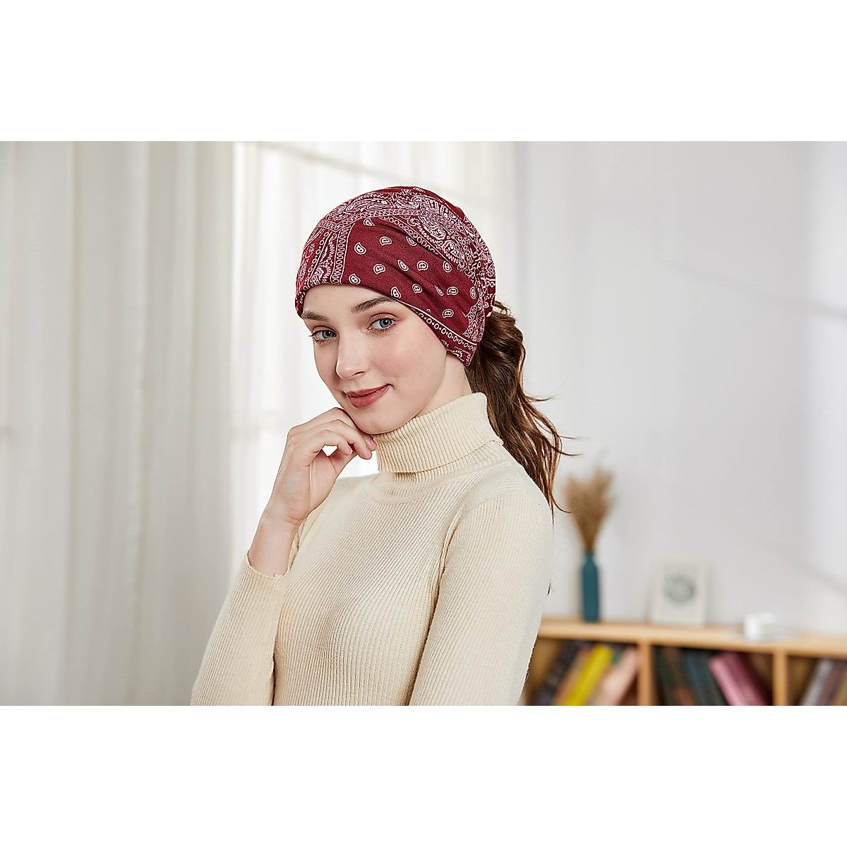 Fashion Beanies Chemo Caps Cancer Headwear Skull Cap Knitted hat Scarf for Womens Mens 4pack（MZ015-4pack