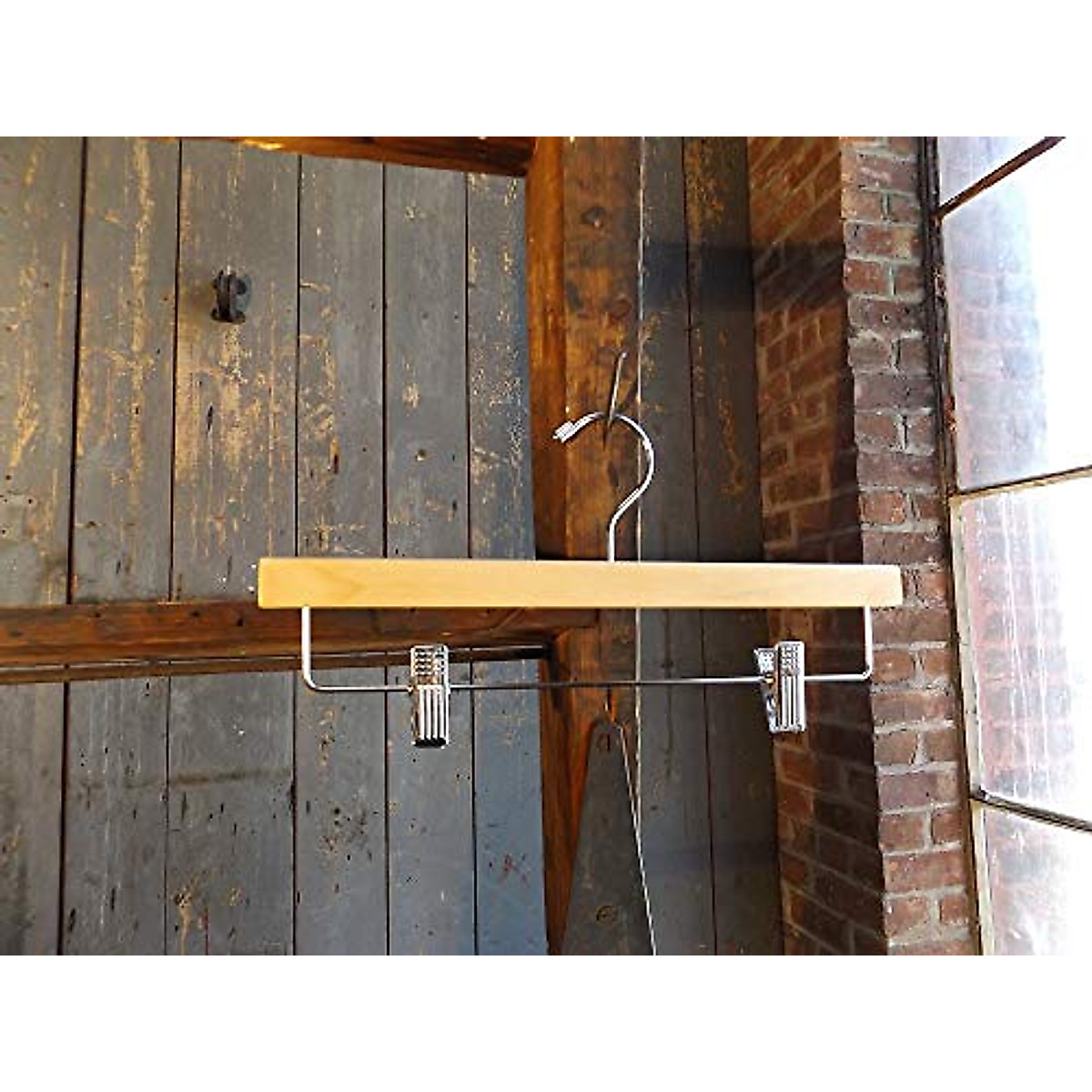 NAHANCO 6214RCCH 14” Wooden Pant Skirt Hanger with Chrome Hook and Clips, Natural (Pack of 100)