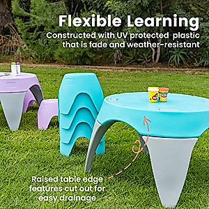 ECR4Kids Ayana Table and Stool Set, Kids Furniture, Cyan/Light Grey, 5-Piece