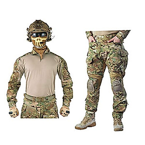 IDOGEAR Men G3 Assault Combat Uniform Set with Knee Pads Camo Camouflage Tactical Airsoft Hunting Paintball Gear (Camo, Small)