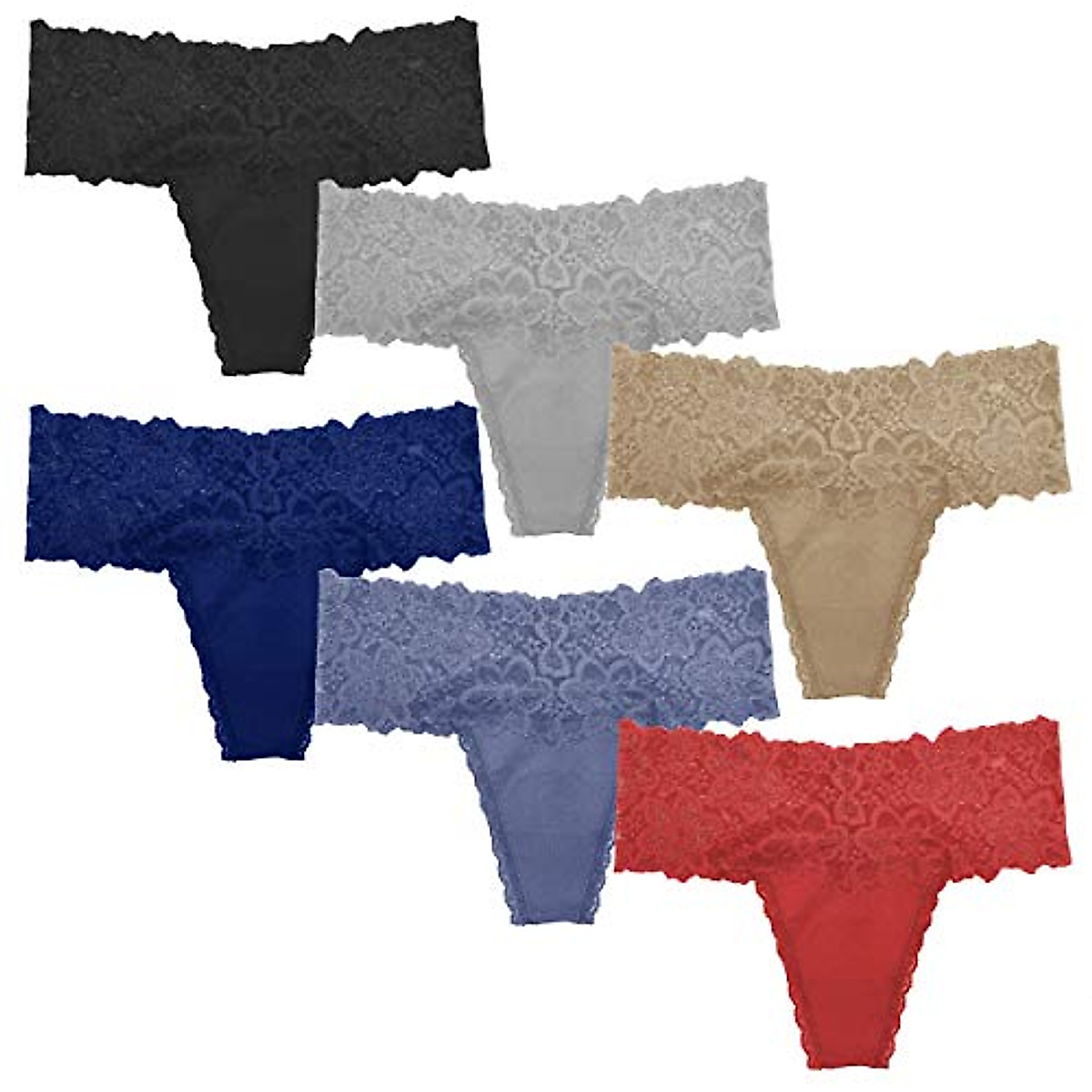 WKFIINM Pack 6 High Waisted Lace Thong for Women Cotton Underwear Plus Size High Rise Retro Tummy Control Thongs Panties