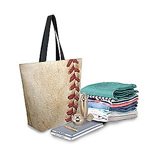 ALAZA Retro Baseball Threads Canvas Tote Bag Large Women Casual Shoulder Bag Handbag,Shopping Grocery Cotton Bag Reusable,Multipurpose,Heavy Duty For Outdoors Weekender Travel