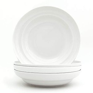 Euro Ceramica White Essential Porcelain Collection, Pasta Bowls Set of 4, Inverted Rim Design, Classic