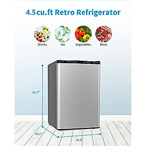 Anpuce 4.5 Cu. Ft Compact Refrigerator-Mini fridge Small Drink Food Storage Machine Upright Freezers Thermoelectric for Dorm, Garage, Camper, Basement, or Office, Single Door, stainless steel, Sliver