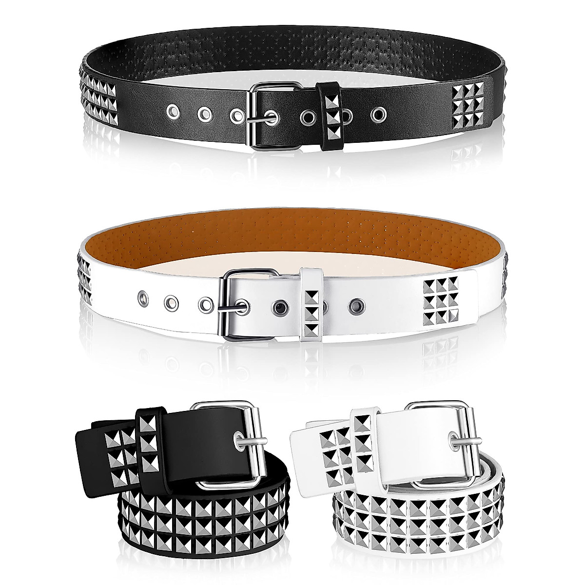 Vicenpal 2 Pieces Studded Belt Punk Rock Rivet Belt Metal Pyramid Pu Leather Belt EMO Belt for Women Men