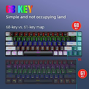 UINO V800 68 Key Mechanical Keyboard Gaming USB Wired LED Backlit Axis Gaming Mechanical Keyboard Optical Switches for Desktop