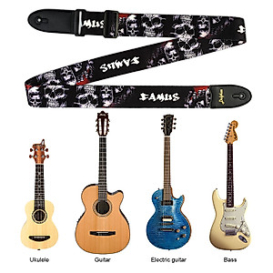 Dulphee Guitar Strap Skull Design Cool Polyester Shoulder Strap for Bass, Electric & Acoustic Guitar (Black Skull)