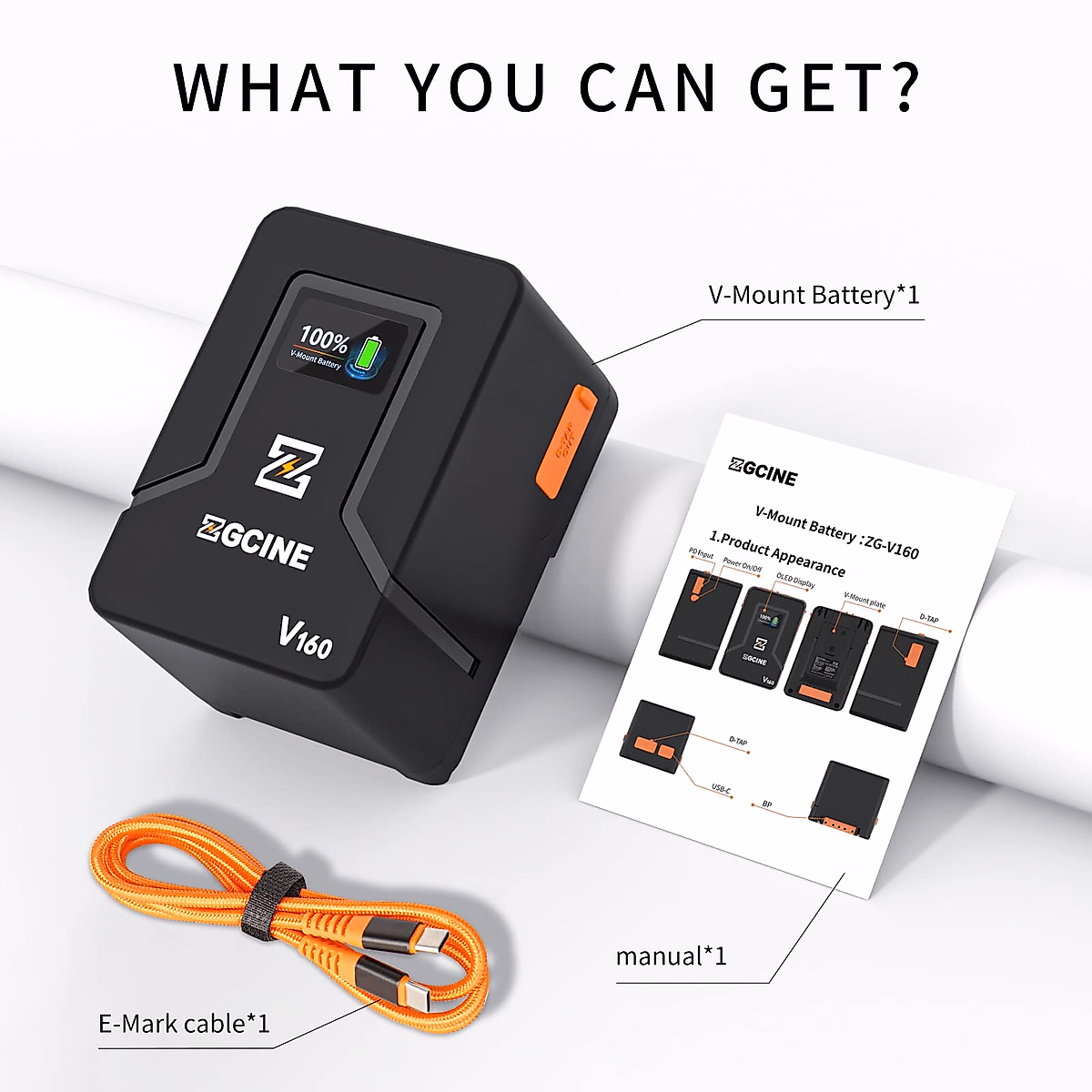 ZGCINE ZG-V160 V Mount V-Lock Battery with D-TAP,USB-C,BP Input & Output, USB-A & DC Output, Mini Power Bank for Cameras, Camcorders, LED Lights, Monitors and Smartphone