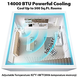 LifePlus Portable Air Conditioner for Cool Up to 500 Sq.Ft. Large Room, 14000 BTU 3 In 1 Portable AC Unit w/Dehumidifier & Fan, Auto Swing, 24H Timer & Window Ventilation Kit, Low Noise for Bedroom