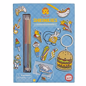 Big Game Toys~Ultimate Shrinkies Shrinky Art Shrink Film Kit Boy Dinks Zipper Pull Keychain Space Ship, Skate Boards, Robots, Guitar, Ice Cream