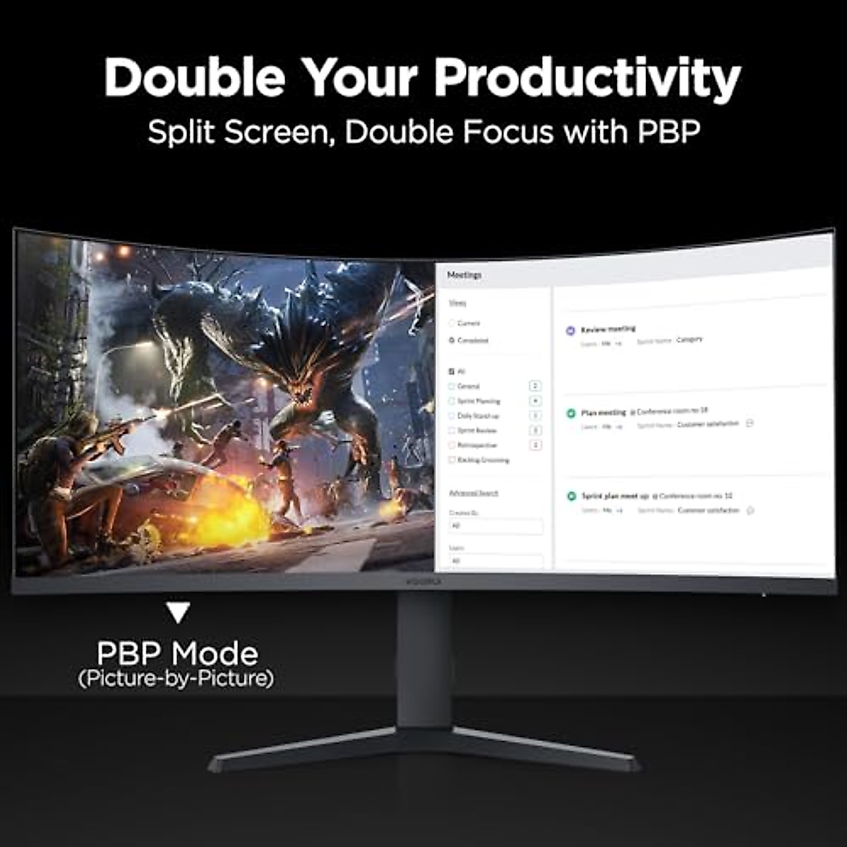 KOORUI 34-inch Ultrawide Curved WQHD 3440×1440 Gaming Monitor, 165Hz 144Hz Curved 1000R- PIP/PBP, 1ms with DisplayHDR 400, DCI-P3 90% Color Gamut, FreeSync Premium, HDMI/DisplayPort, 34E6UC