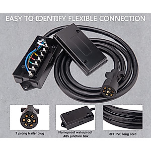 7 Pin Trailer Wiring Harness Plug, 7 Way Plug Inline Trailer Cord, 8 Feet, with Box, for Your Trailers, RVs, Campers, caravans, Food Vans and Other Towed Vehicles
