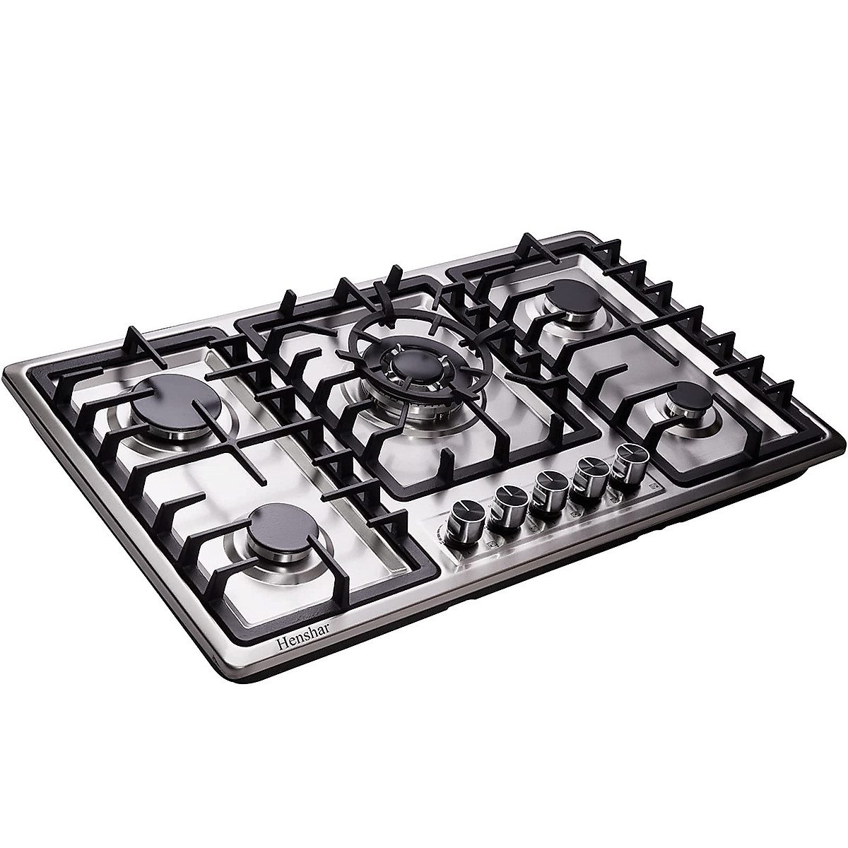 Henshar 34 inch Gas Stove top Built-In Gas Cooktop, 5 Sealed Burner with Thermocouple Protection Stainless Steel NG/LPG Convertible Gas Hob, Built-In Gas Stovetop KN5809
