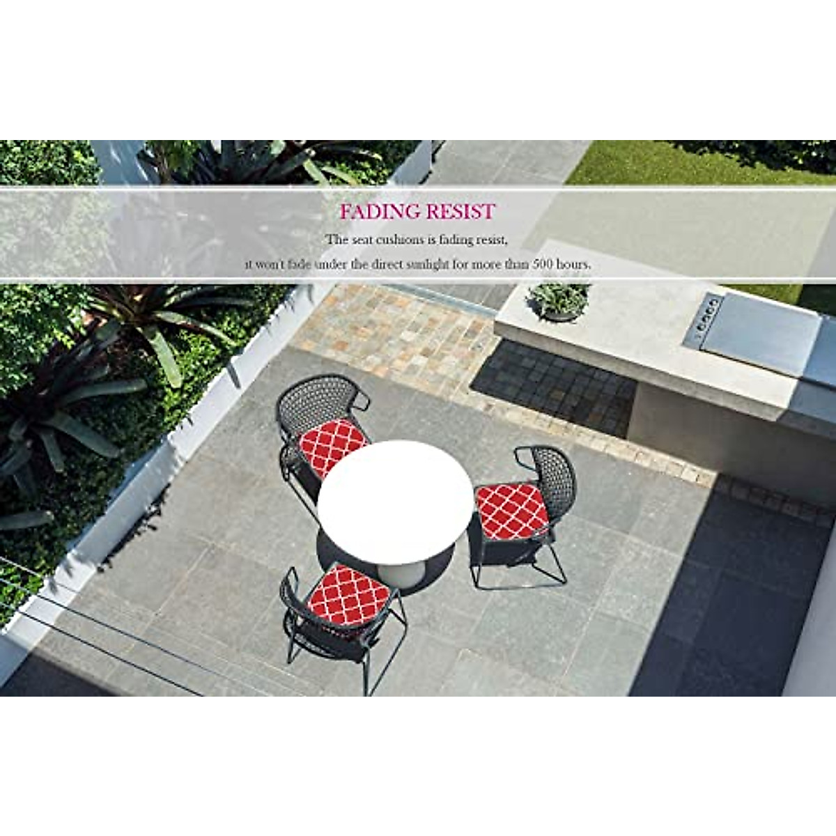 FBTS Prime Outdoor Seat Cushions Set of 2 Patio Chair Cushions with Ties 16x17 Inch Red Geometry U-Shape Chair Pads for Outdoor Patio Furniture Garden Home Office