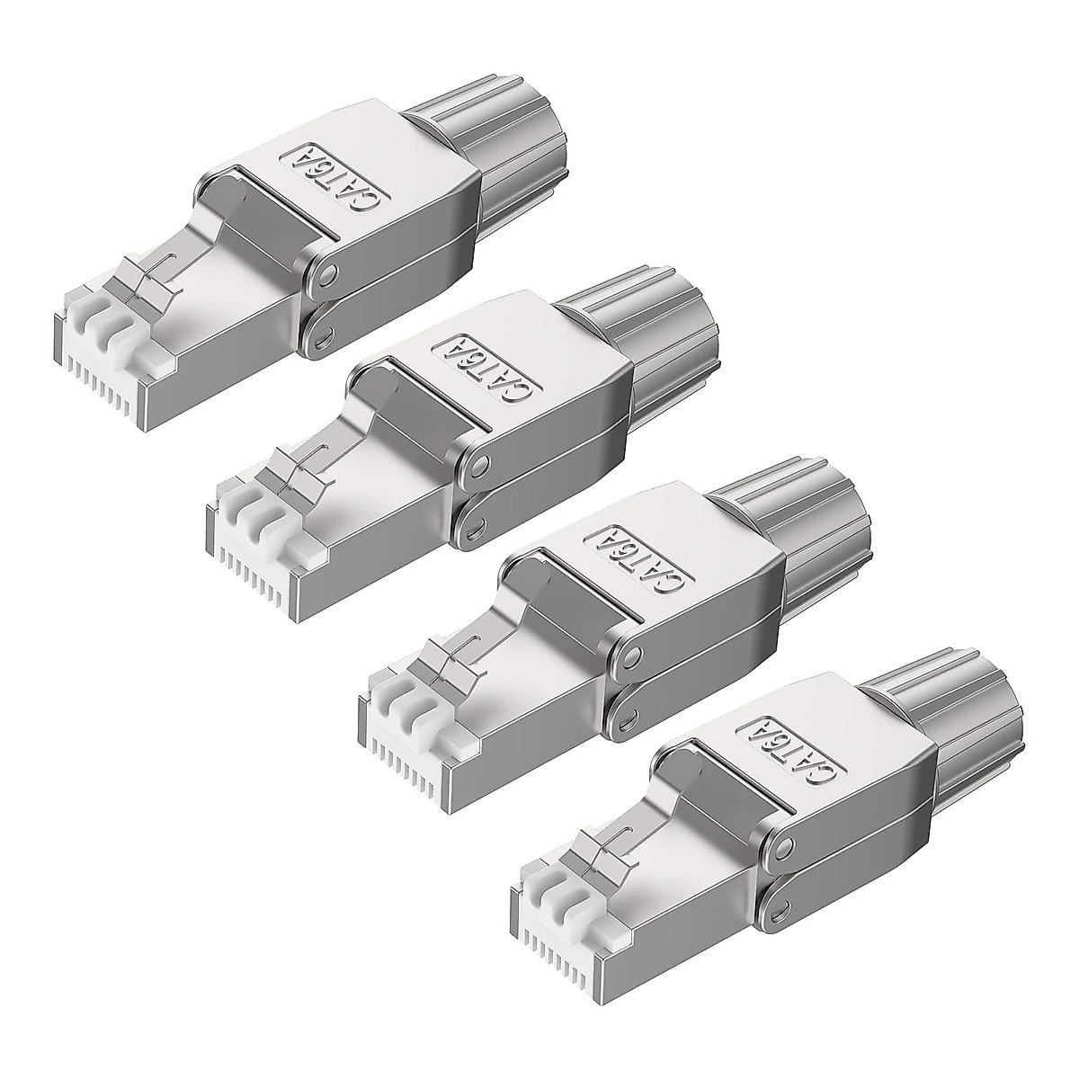 VCELINK RJ45 Cat6A Connectors Tool-Free Reusable Shielded Ethernet Termination Plugs for 23AWG SFTP UTP Cable, 10G Easy Internet Plug, Fast Field Installation 4 Pack