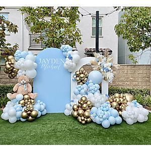 Blue and White Gold Balloons,100 pcs Blue White Gold Balloon Garland Arch Kit Metallic Chrome Gold Ballons with Macaroon Blue White Latex Balloons for Wedding Bridal Shower Baby Shower Decoration