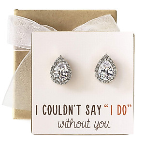 A+O Wedding Bridesmaid Jewelry Gift - Pear Teardrop Stud Earrings in Silver