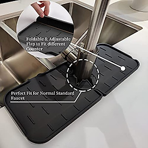 Silicone Kitchen Faucet Mat, Behind Sink Splash Guard, Self Draining Sink Pad Behind Faucet, Faucet Splash Guard, Faucet Drying Mat for Kitchen, Bathroom, Rv Sink(Darkgray)
