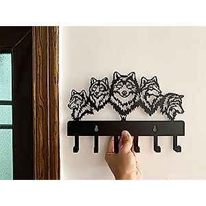 Wildlife Wolf Decoration Coat Hooks Key Rack Self Adhesive Wall Mounted Metal Key Holder for Wall 12 Inch Metal Personalized Modern Home Entryway Bedroom Organizer Key Hat Belt Bag Wall Hanger. (Wolf)