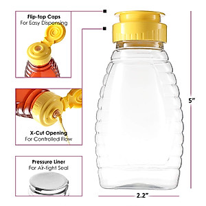 DilaBee Plastic Honey Bottles - 12 Pack 8oz - Honey Jars With Lids, Honey Bottle Containers, Honey Dispenser With Flip Top Caps, Honey Squeeze Bottle, Maple Syrup Containers Empty - BPA-Free