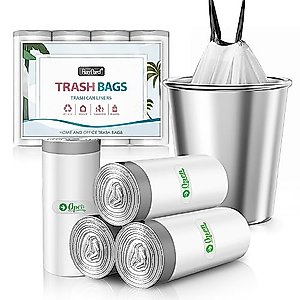 5 Gallon 80 Counts Strong Drawstring Trash Bags Garbage Bags by RayPard, Small Plastic Bags, Trash Can Liners for Home Office Kitchen Bathroom Bedroom, White Waste Basket Liners (White)