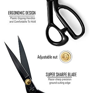 JINJIAN Sewing Scissors, 12 Inch Fabric Dressmaking Scissors Heavy Duty Shears Razor Sharp Cutting for Crafting, Tailoring, Thread Snips Included(Black, Right-Handed)